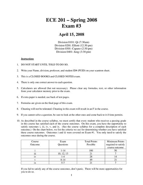 Practice Exam 3 Linear Circuit Analysis I Ece 20100 Docsity