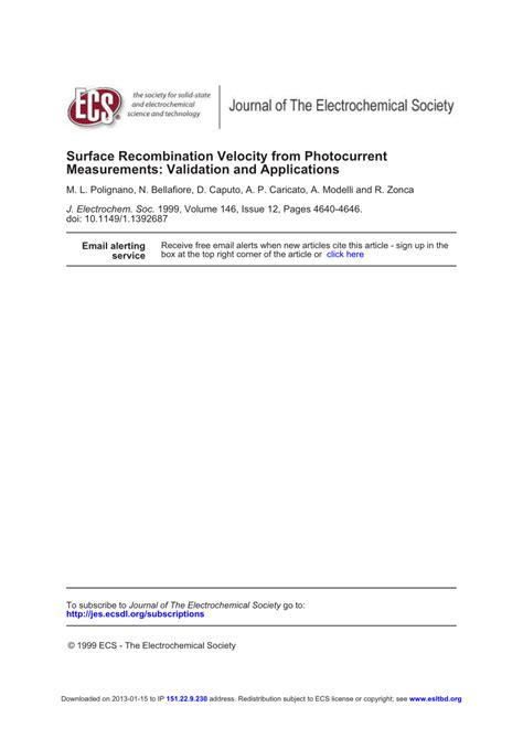Pdf Surface Recombination Velocity From Photocurrent Measurements Validation And Applications