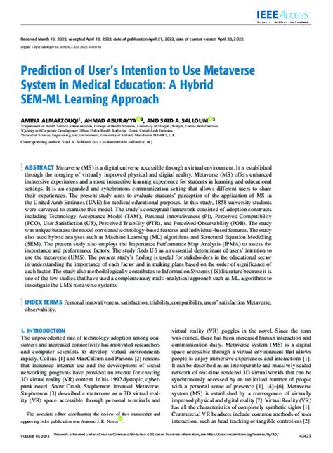 pdf prediction of user s intention to use metaverse system in medical
