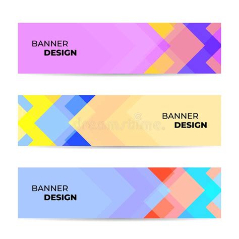 Wide Modern Web Business Vector Banners Set Of Three Templates Three Color Abstract Web Banner