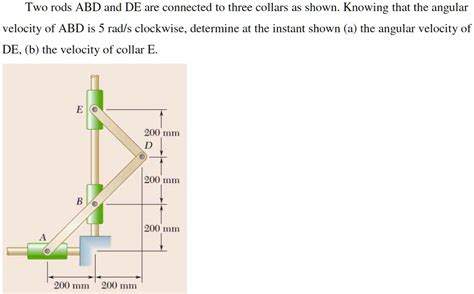 solved two rods abd and de are connected to three collars as shown