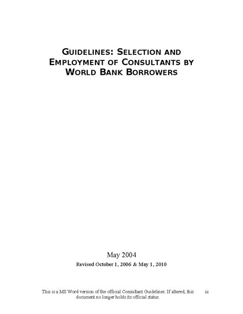 Procurement Guidelines Consultants 2006 Revised May 2010 Guidelines