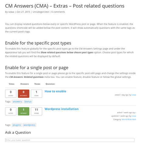 wordpress questions and answers cma extras adding related