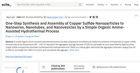 One Step Synthesis And Assembly Of Copper Sulfide Nanoparticles To