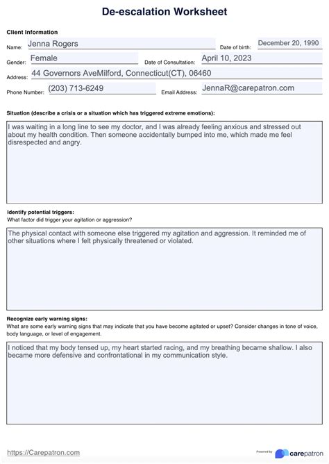 De Escalation Worksheet And Example Free Pdf Download