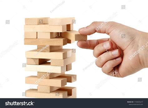 Male Hand Playing Wooden Blocks Tower Stock Photo 1159695277 Shutterstock
