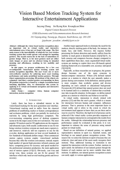 Pdf Vision Based Motion Tracking System For Interactive Entertainment