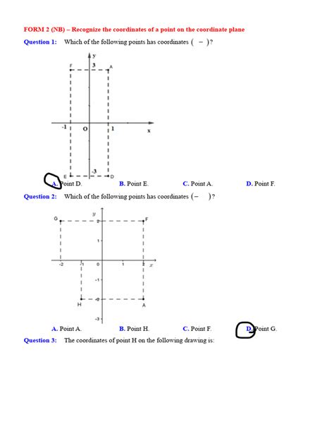 Form 2 Nb Recognize The Coordinates Of A Point On The Coordinate
