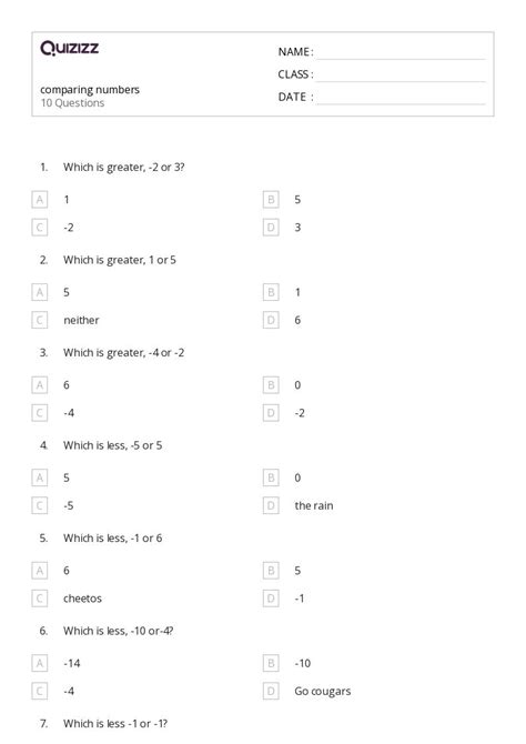 50 Comparing Numbers 0 10 Worksheets For 2nd Grade On Quizizz Free And Printable