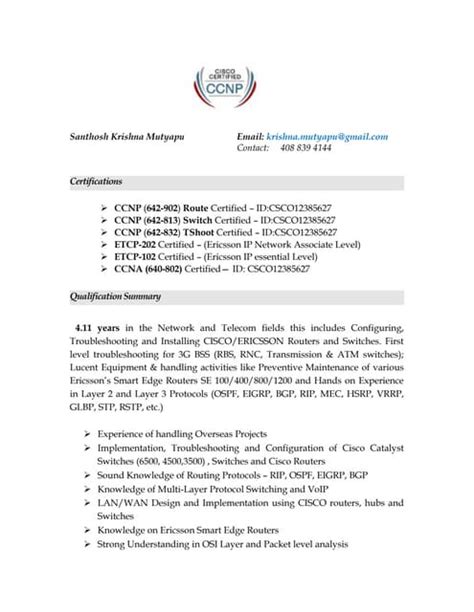 Network Protocol Testing5 Yrs Expccnp Certified Doc