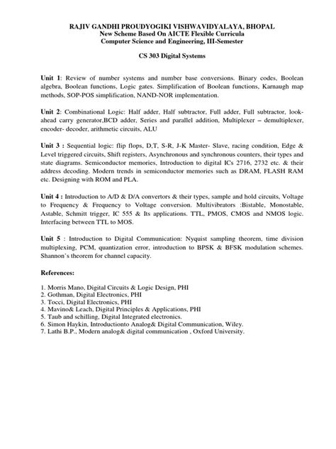 Rgpv Syllabus Aicte Cs 303 Digital Systems Pdf