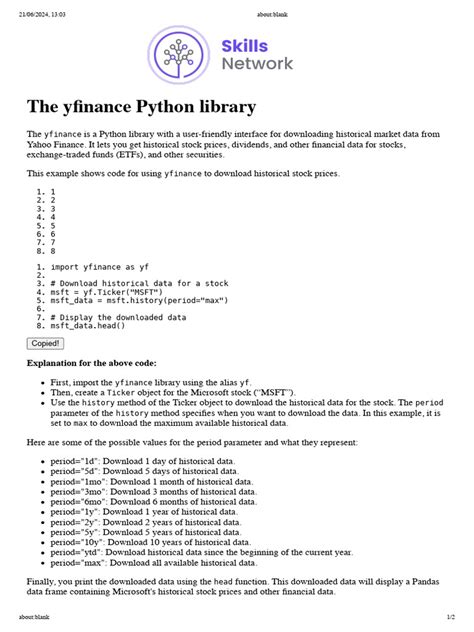 The Yfinance Python Library Pdf Stocks Computer Programming