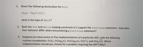 solved 1 given the following declaration for buf char