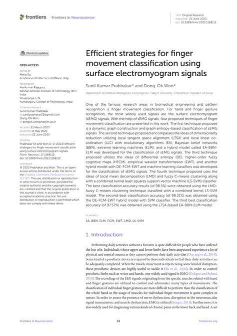 Pdf Efficient Strategies For Finger Movement Classification Using Surface Electromyogram Signals