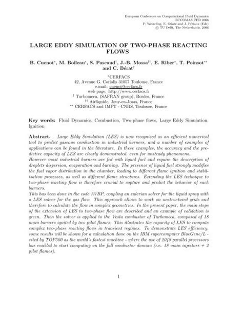 Large Eddy Simulation Of Two Phase Reacting Flows Cerfacs