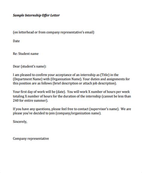 Free 13 Internship Offer Letters Samples Examples Format Download
