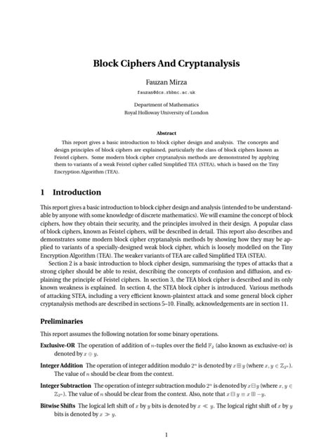 Cryptography Block Ciphers And Cryptanalysis Pdf Cipher Key