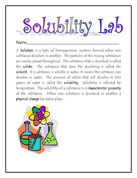 Solubility Lab By The Teacher S Heart Teachers Pay Teachers