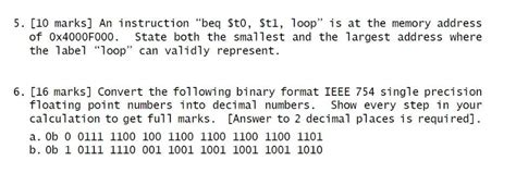 solved 5 [10 marks] an instruction beq t0 t1 loop