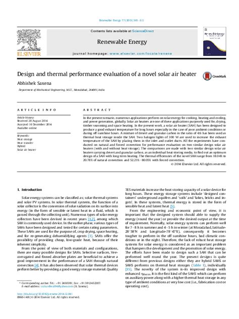 Pdf Design And Thermal Performance Evaluation Of A Novel Solar Air Heater
