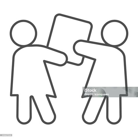 마지막 하나의 제품 상자 얇은 선 아이콘 블랙 프라이데이 개념과 쇼핑객 벡터 그래픽입니다 두 여자와 패키지 흰색 배경에 쇼핑 표지판 모바일 또는 웹 디자인에 대한 개요