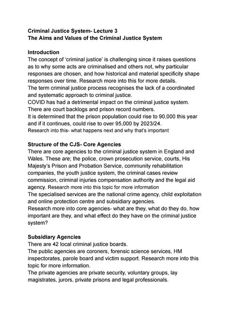 Cjs Lecture 3 Criminal Justice System Lecture 3 The Aims And Values Of The Criminal Justice