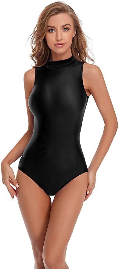Speerise Women Mock Neck Sleeveless Leotard Spandex Dance Bodysuit