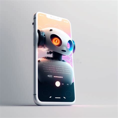 Futuristic Humanoid Robot In Screen Of Smartphone Concept Of Chatbot