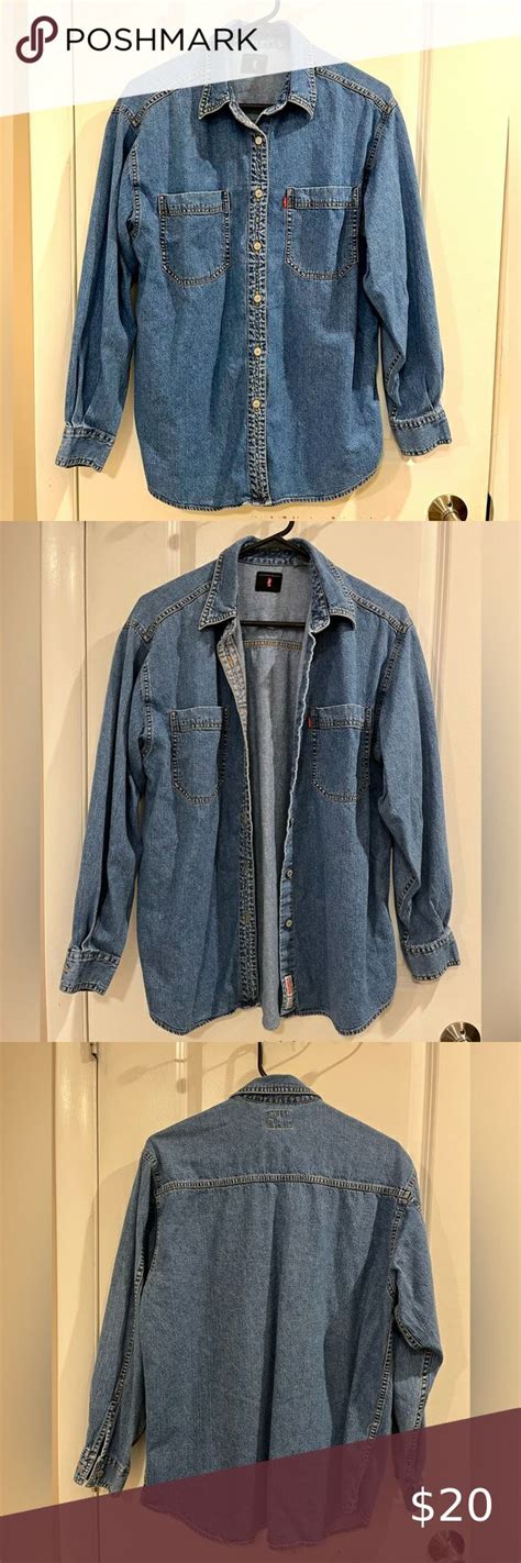 Copy Levis Red Tab Denim Button Down Shirt Size Medium Denim