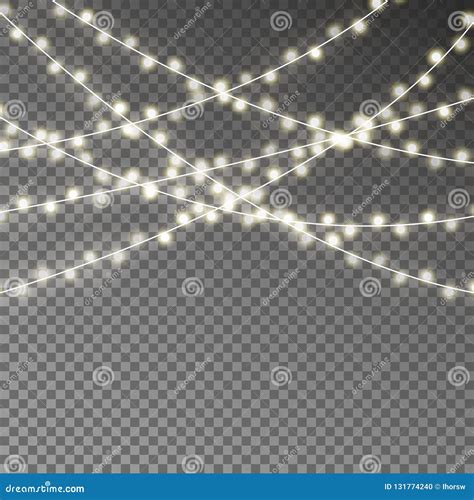 Christmas Lights String Vector Glowing Xmas White Garland Isolated Vector Illustration Stock
