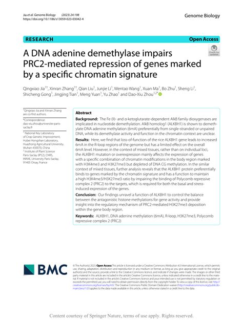 Pdf A Dna Adenine Demethylase Impairs Prc2 Mediated Repression Of