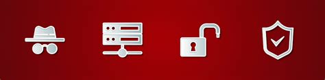 Set Incognito Mode Server Data Web Hosting Open Padlock And Shield With Check Mark Icon Vector