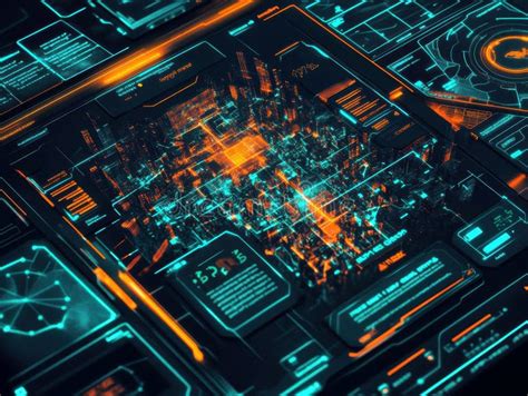 The Image Shows A Futuristic Multilayered Digital Interface Resembling A Cityscape Or Network