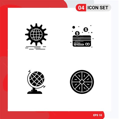Mobile Interface Solid Glyph Set Of 4 Pictograms Of International Globe Editable