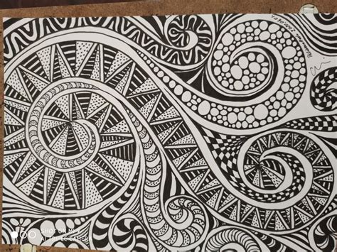 Zentangle Patterns Black And White Drawing