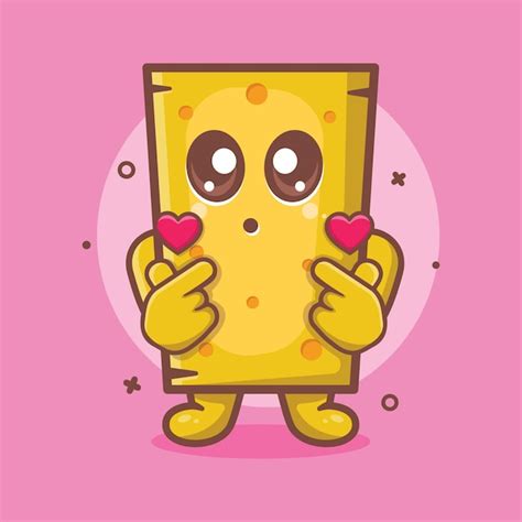 평면 스타일 디자인에 사랑 기호 손 제스처 고립 된 만화와 카와이 치즈 캐릭터 마스코트 프리미엄 벡터