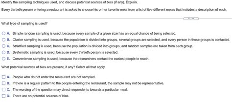 Solved Identify The Sampling Techniques Used And Discuss Chegg