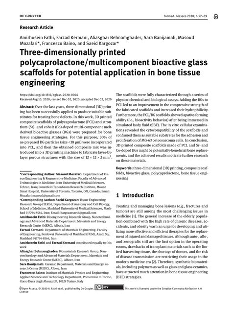 Pdf Three Dimensionally Printed Polycaprolactonemulticomponent Bioactive Glass Scaffolds For