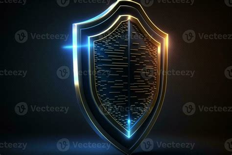 3d Futuristic Glowing Low Polygonal Guard Shield Symbol Isolated On Dark Blue Background Cyber