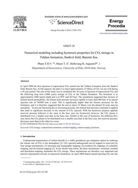Pdf Numerical Modeling Including Hysteresis Properties For Co2