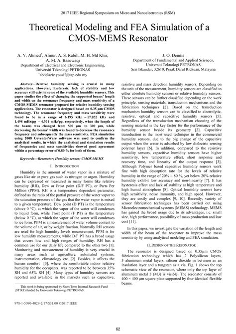 pdf theoretical modeling and fea simulation of a cmos mems resonator