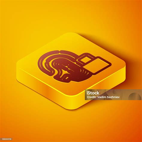 주황색 배경에 격리된 잠금 아이콘이 있는 등색 선 지문입니다 Id 앱 아이콘입니다 식별 기호 터치 Id 노란색 사각형 버튼입니다 벡터 개성 개념에 대한 스톡 벡터 아트 및