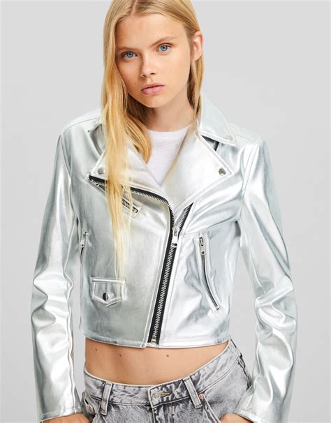 ხელოვნური ტყავის ბაიკერის ქურთუკი ქალი Bershka