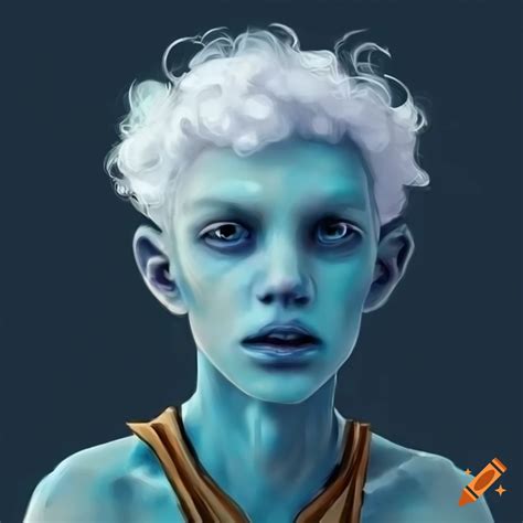 Short White Haired Blue Skinned Humanoid Alien Man With Pointed Ears On