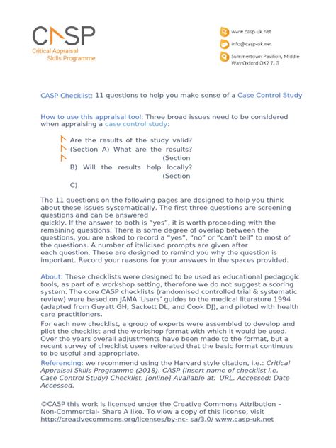 Casp Case Control Study Checklist 2018 Pdf Confounding Cognition