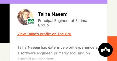 Talha Naeem Principal Engineer At Fatima Group The Org