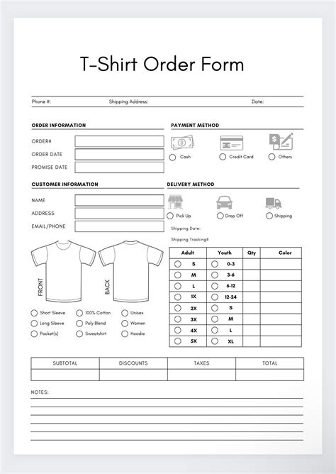 Tshirt Order Form Small Business Form Order Form Business Planner Order Tracker Order Planner