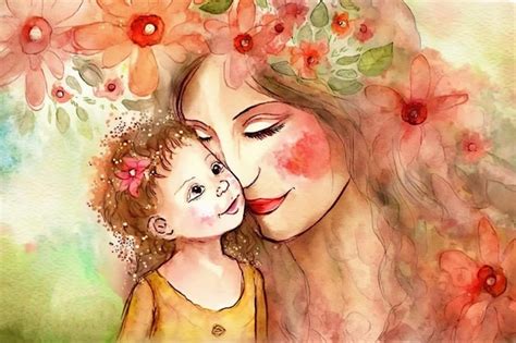 Ilustração Gerada Por Ai Mãe E Filho Mãe Abraçando Sua Filha Com Muito