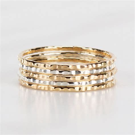 Gold And Silver Stack Ring Set Hammered Gold Silver Stacked Etsy