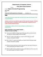 Object Oriented Programming Final Term Exam Summer Docx Department Of Computer Science
